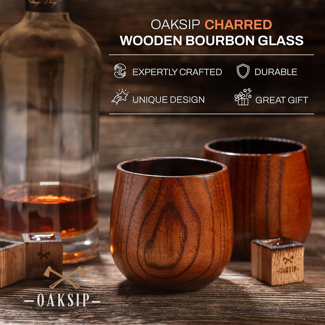 Oaksip | Premium Wooden Bourbon & Whiskey Glasses